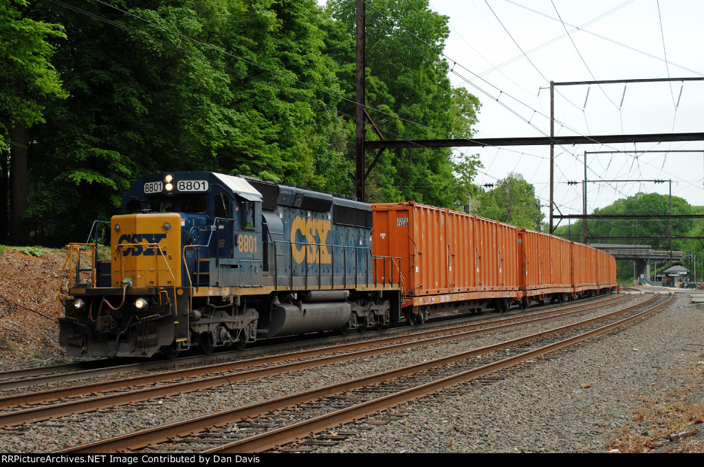 CSX SD40-2 8801 leads Q706-08 east